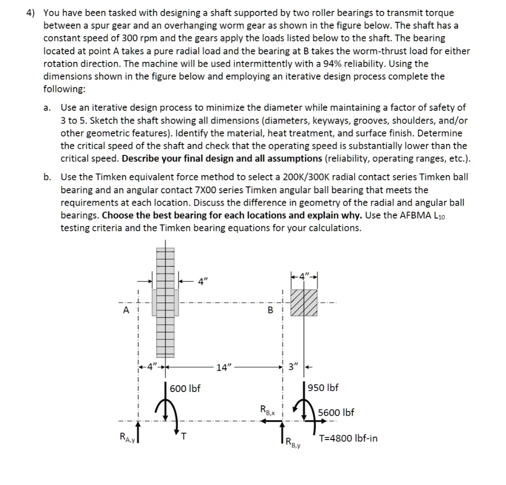 4) You have been tasked with designing a shaft supported by...