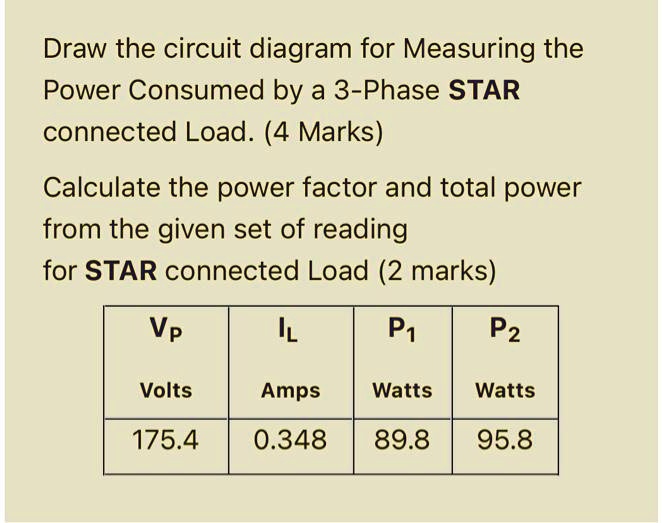 SOLVED: Draw the circuit diagram for measuring the power consumed by a 3-Phase STAR connected ...