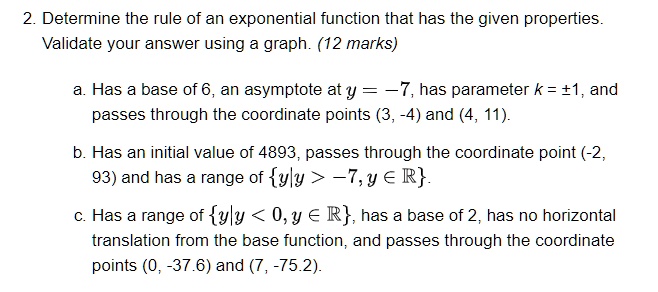 determine the rule of an exponential function that has the given ...