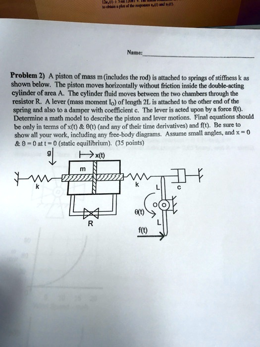 SOLVED: Problem 2: A piston of mass m, including the rod, is attached ...