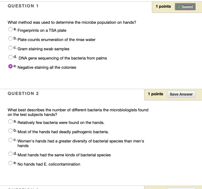 question points saved what method was used to determine the microbe ...