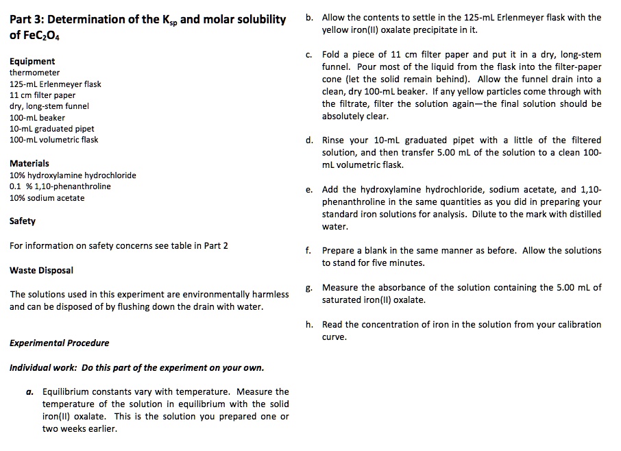Part 3 determination of the ksp and molar solubility of...