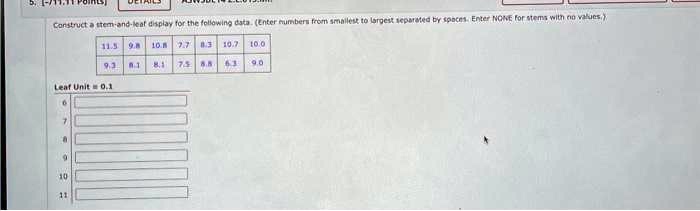 SOLVED: Construct a table for the following data. Enter numbers from smallest to largest ...