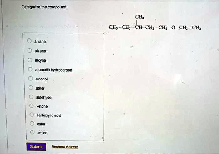 SOLVED: Identify each organic compund and categorize the compound ... SOLVED: Identify each organic compund and categorize the compound ...