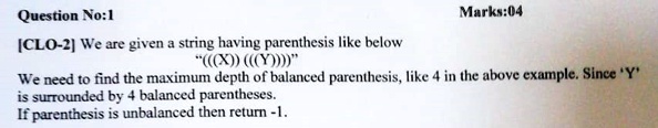 SOLVED: Question No:1 Marks:04 [CLO-2] We are given a string having ...