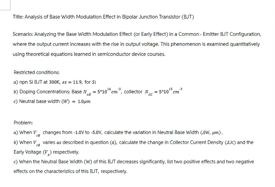SOLVED: Title: Analysis of Base Width Modulation Effect in Bipolar ...