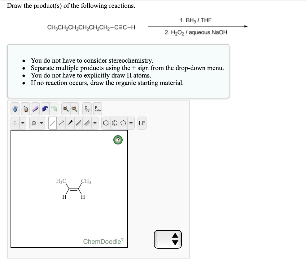 SOLVED: Draw the product(s) of the following reactions: 1. BH3 THF CH3-CH=CH-CH=CH2-CH2-CH3 2 ...