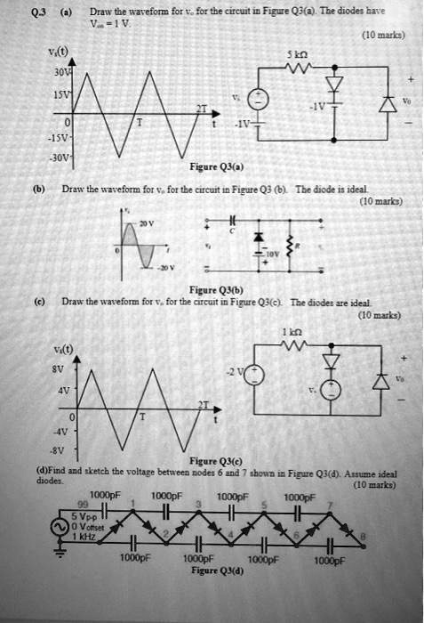 SOLVED: Q.3 a Draw the waveform for v for the circuit in Figure Q3(a). The diodes have V = 1V ...