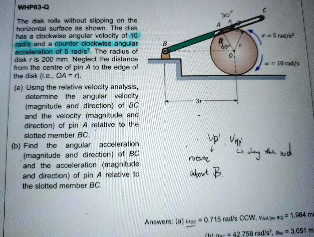 SOLVED: WHP03-Q C 30 The disk rolls without slipping on the horizontal surface as shown. The ...
