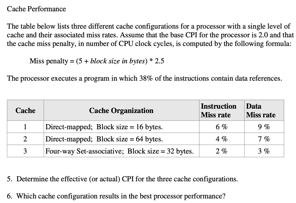Cache Performance The table below lists three different cache configurations for a processor ...