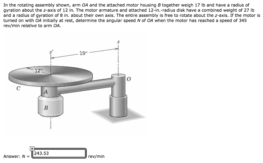 SOLVED: In the rotating assembly shown, arm OA and the attached motor ...
