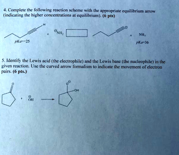 complete the following reaction scheme with the appropriate equilibrium ...