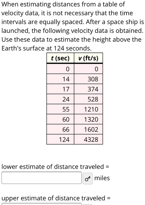 [GET ANSWER] when estimating distances from a table of velocity data it ...