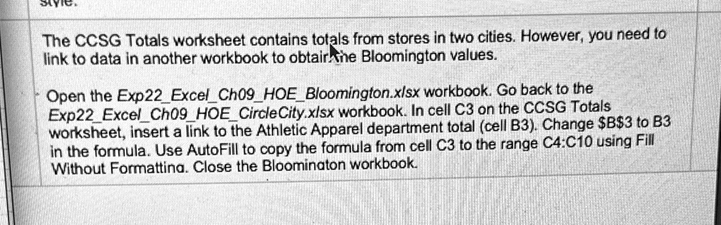 The CCSG Totals worksheet contains totals from stores in two cities ...