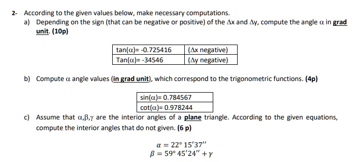 2- According to the given values below, make necessary computations. a ...