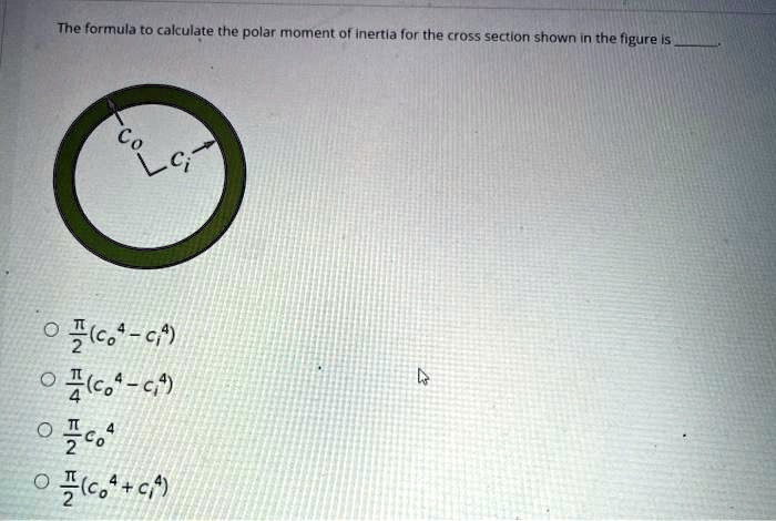 SOLVED: The formula to calculate the polar moment of inertia for the ...