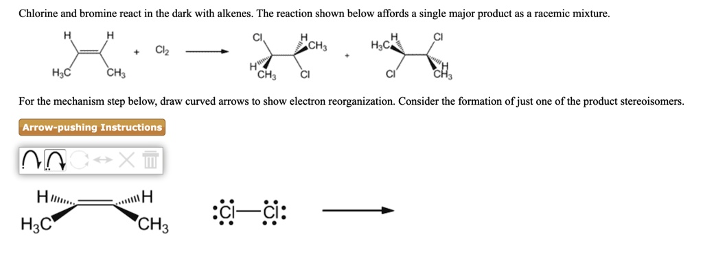 SOLVED: Chlorine and bromine react in the dark with alkenes. The reaction shown below affords a ...