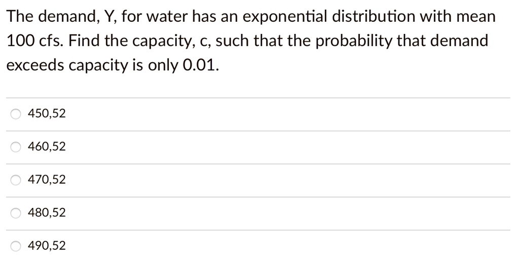 SOLVED: The demand; Y; for water has an exponential distribution with ...