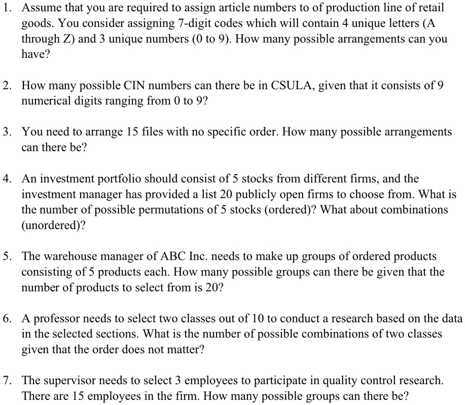 SOLVED: 1. Assume that you are required to assign article numbers to of production line of ...