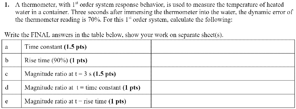 1. A thermometer, with 1st order system response behavior, is used to ...