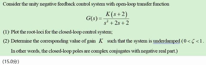 SOLVED: Consider the unity negative feedback control system with open-loop transfer function K ...