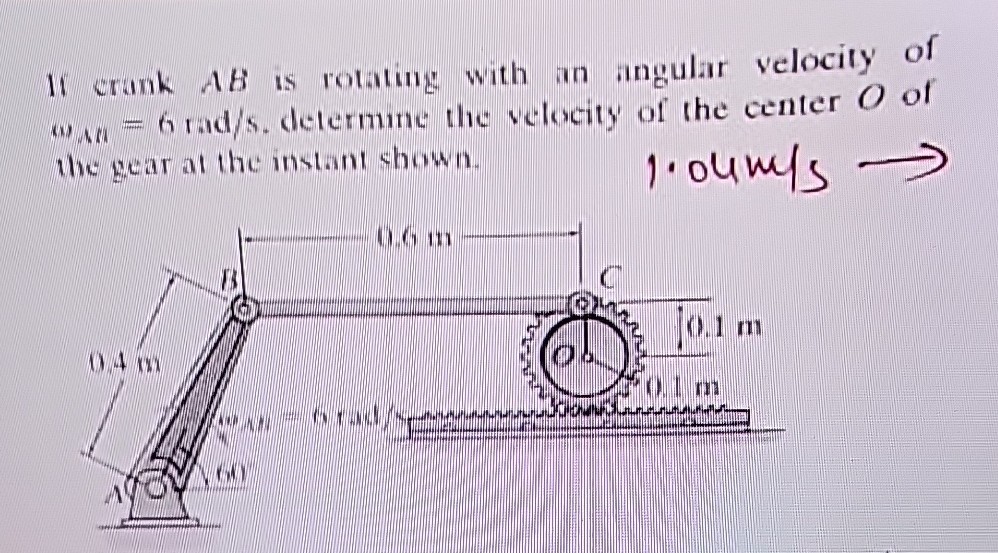 If crank A B is rotating with an angular velocity of ωA n=6 rad / s. determine the velocity of ...