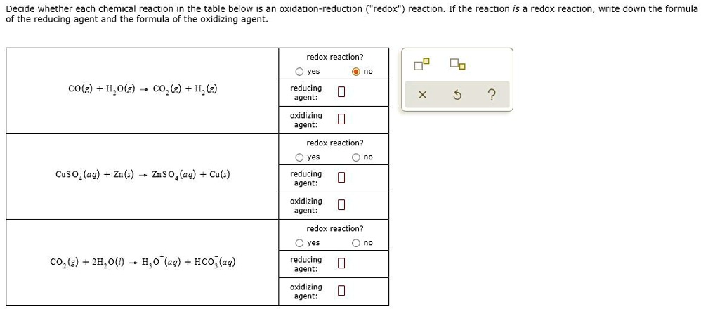 decide whether each chemical reaction in the table below is an ...