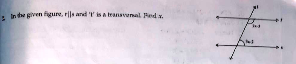 SOLVED: 'in the given figure r||s and t is a transversal. find x In the ...