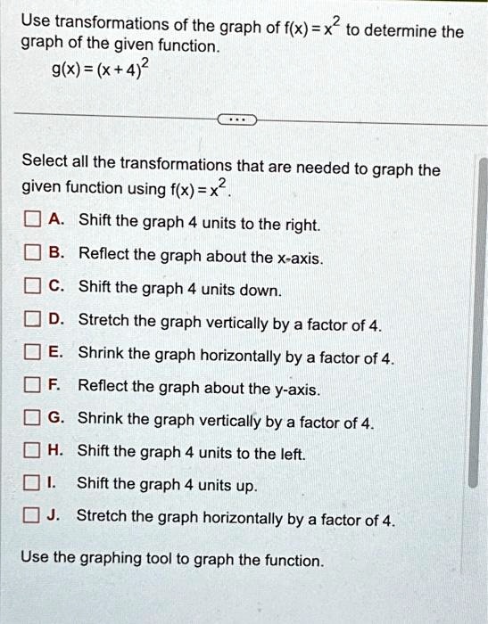 SOLVED: Use transformations of the graph of f(x)= to determine the ...