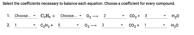 SOLVED: Select the coefficients necessary to balance each equation ...