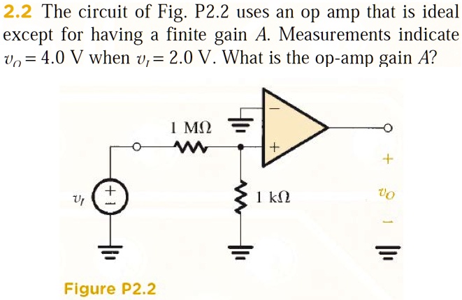 [GET ANSWER] 2.2 The circuit of Fig. P2.2 uses an op amp that is ideal except for having a ...