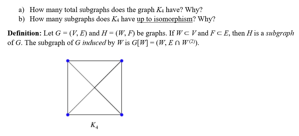 how many total subgraphs does the graph k4 have why b how many subgraphs does k4 have up to ...
