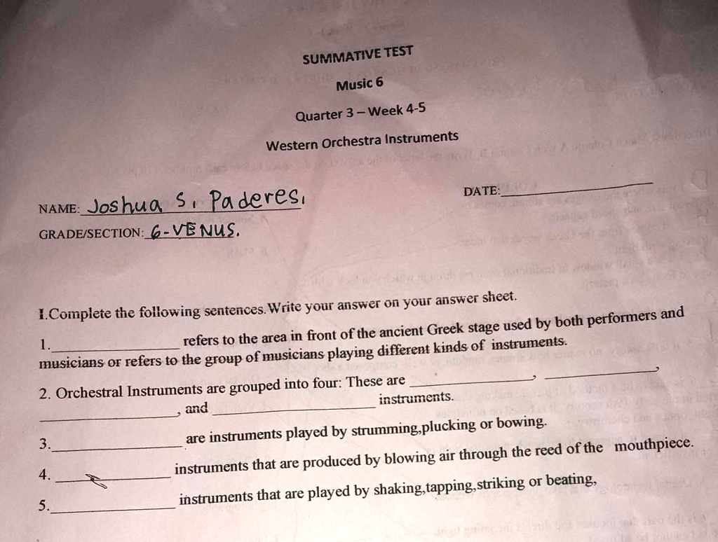 SUMMATIVE TEST Music 6 Quarter 3 - Week 4-5 Western Orchestra ...