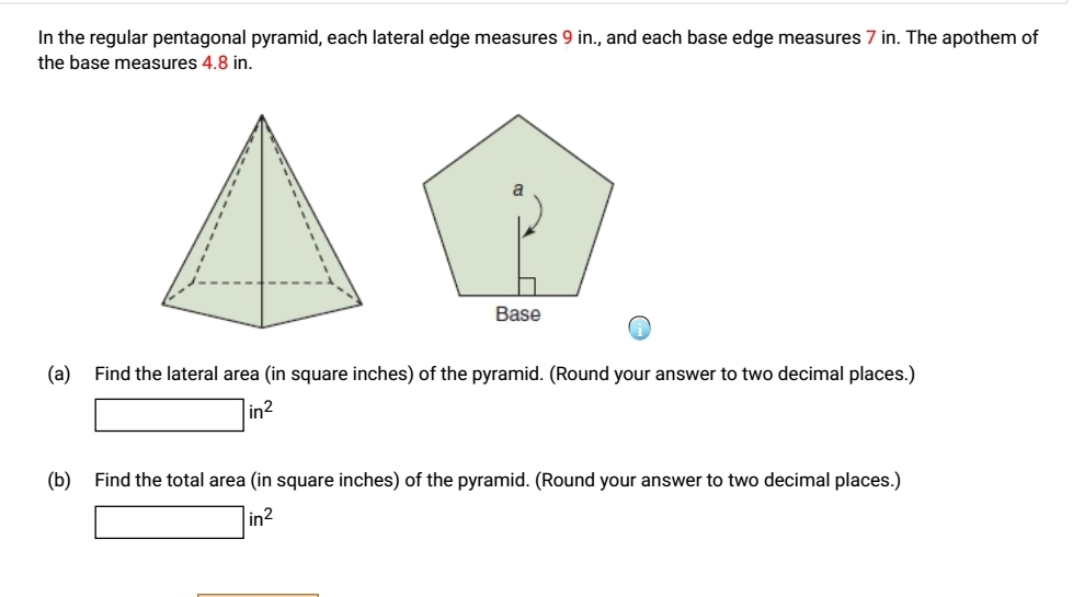 SOLVED: In the regular pentagonal pyramid, each lateral edge measures 9 ...