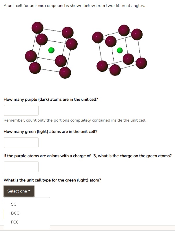 SOLVED: unit cell for an ionic compound shown below from two dlifferent ...