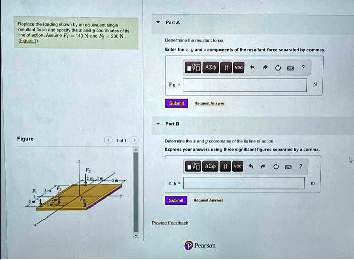 Replace the loading shown by an equivalent single resultant force and specify the x and y ...
