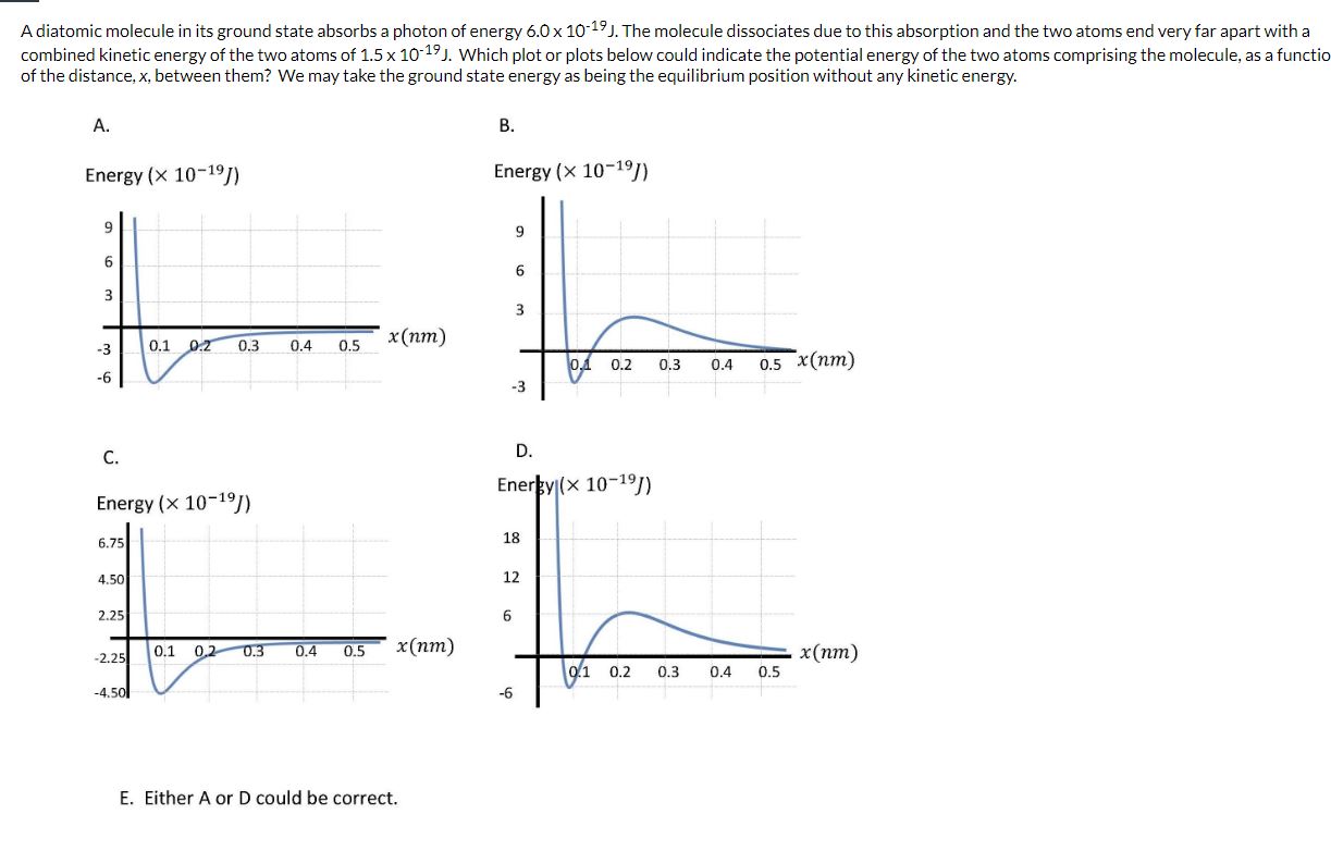 SOLVED: A diatomic molecule in its ground state absorbs a photon of ...