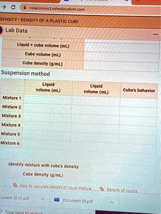 newconnectmheducationcom density density of a plastic cube lab data liquid cube volume ml cube ...