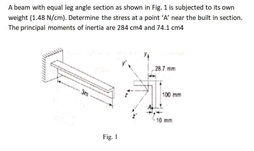 A beam with equal leg angle section as shown in Fig. 1 is subjected to ...