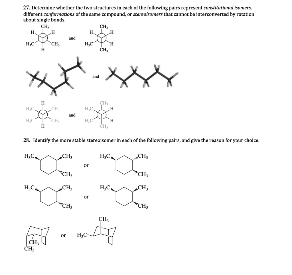 SOLVED: 27. Determine whether the two structures in each of the following pairs represent ...