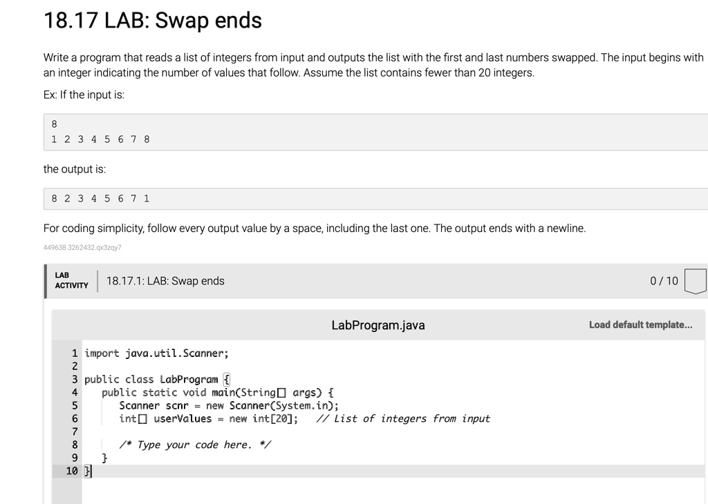 Solved Texts 1817 Lab Swap Ends Write A Program That Reads A List Of Integers From Input And 1179
