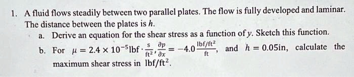 SOLVED: A fluid flows steadily between two parallel plates. The flow is ...