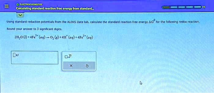 SOLVED: Texts: ELECTROCHEMISTRY Calculating standard reaction free energy from standard. v Using ...