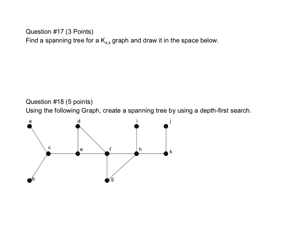Solved Question 17 3 Points Find A Spanning Tree For A K44 Graph And Draw It In The Space 8476
