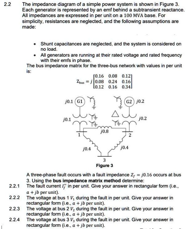 SOLVED: The impedance diagram of a simple power system is shown in ...