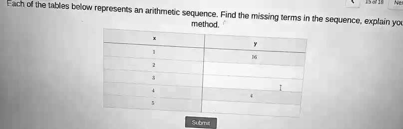 Solved Each Of The Tables Below Represents An Arithmetic Sequence Find The Missing Terms In