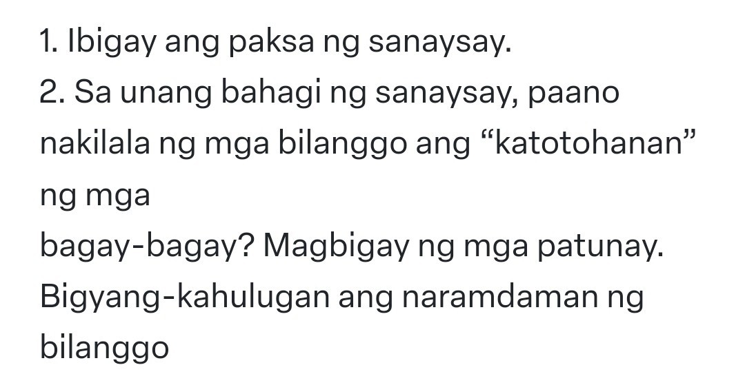 SOLVED: 1. Ibigay ang paksa ng sanaysay. 2. Sa unang bahagi ng sanaysay ...