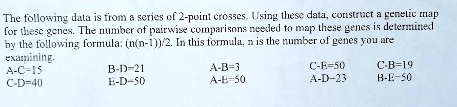 SOLVED: The following data is from a series of 2-point crosses. Using these data; construct a ...