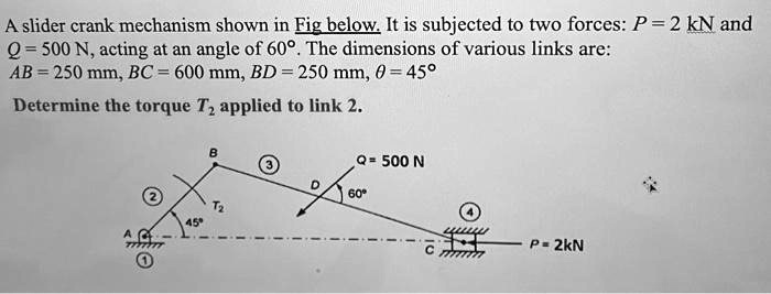 SOLVED: A slider crank mechanism shown in Fig below.It is subjected to two forces:P=2 kN and Q ...