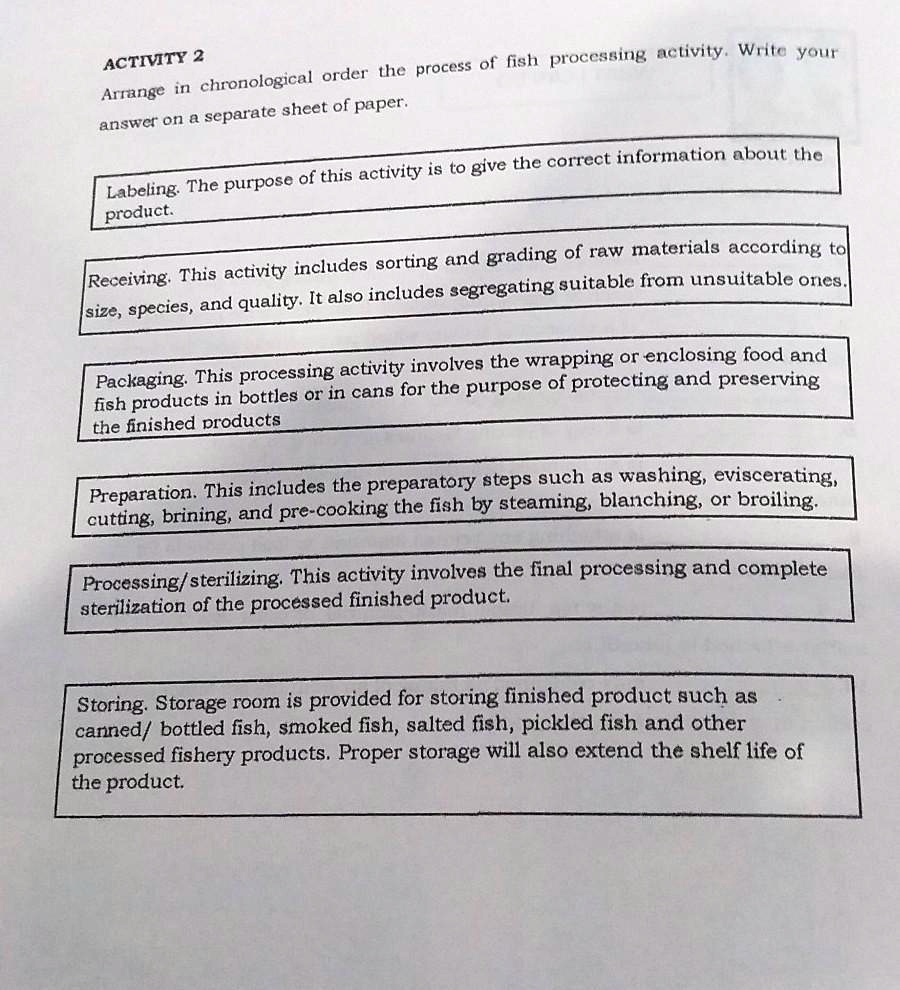 SOLVED: Arrange in chronological order the process of fish processing ...
